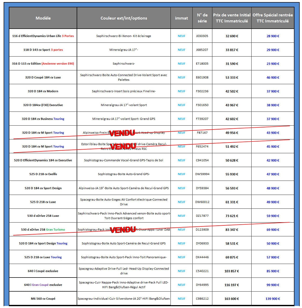 Offres spéciales rentrée